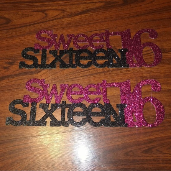 Other | 2 Glittery Sweet 16 Pink Black Cardboard Toppers | Poshmark